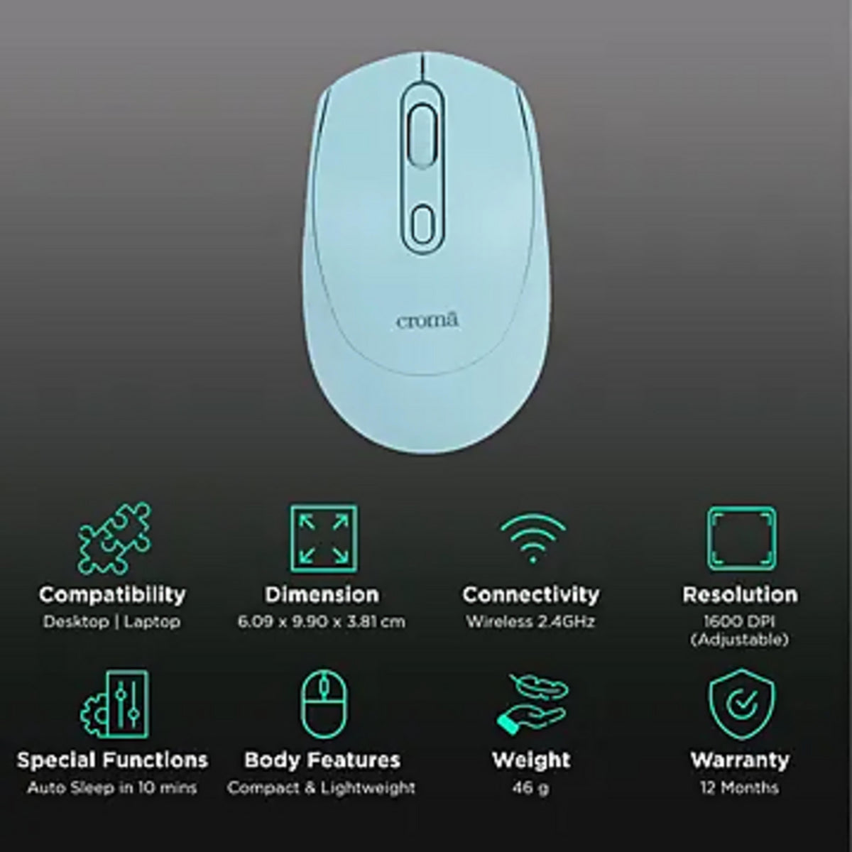 Croma Wireless Optical Mouse (1600 DPI, Compact & Lightweight Design ...